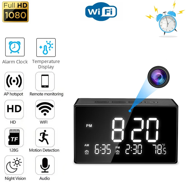 HD-1080P-Digital-Clock-Camera-With-Dual-Alarm-Clock-Indoors-Thermometer ...