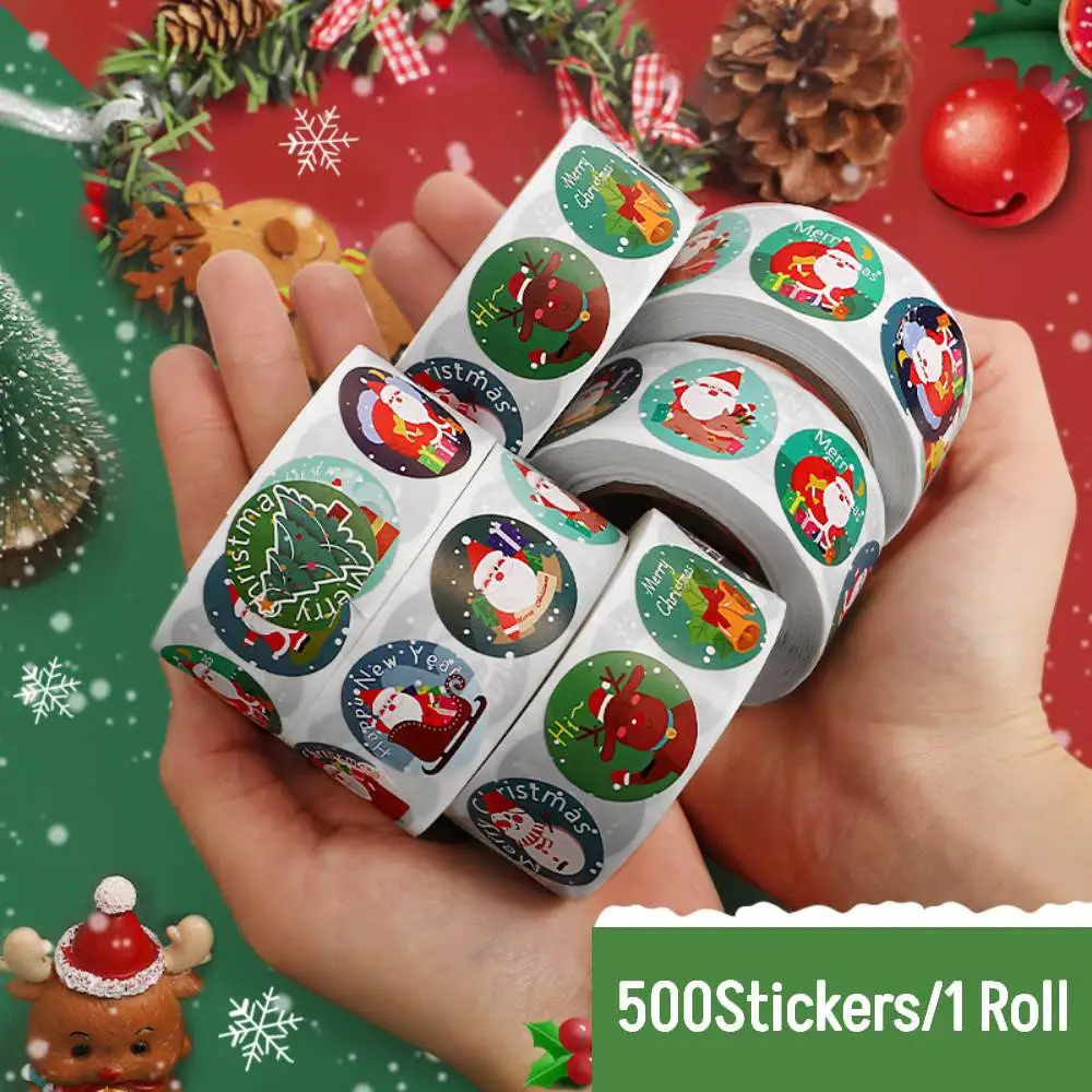 1-Roll-Christmas-Cartoon-Stickers-Decorations-Santa-Claus-Snowflake ...