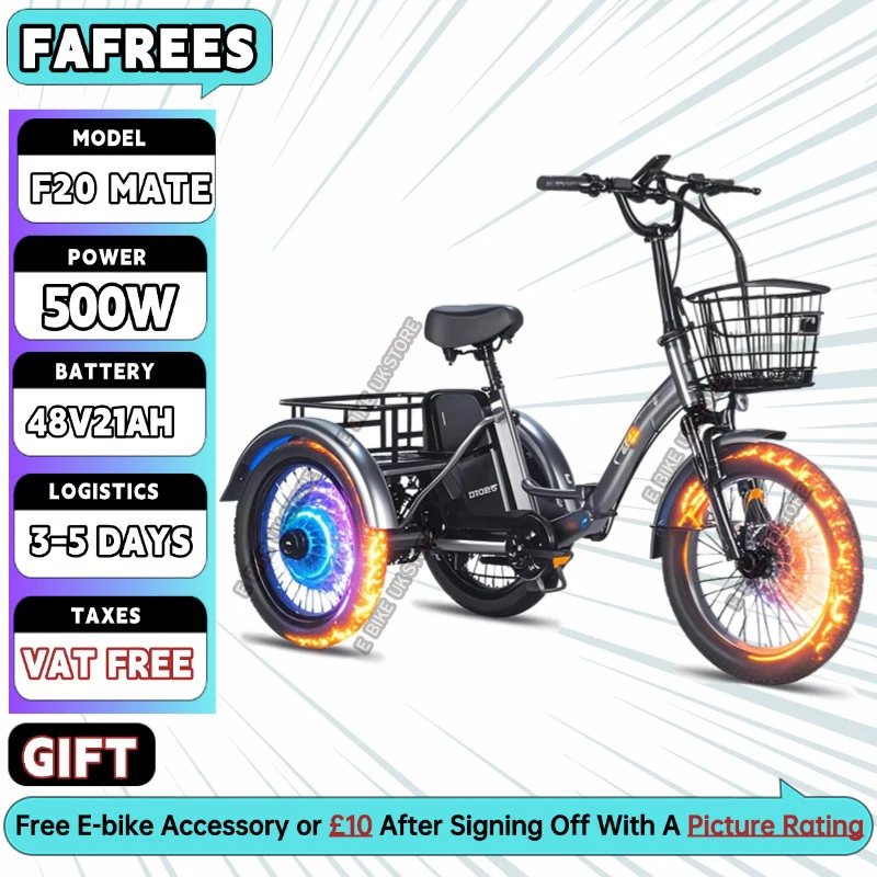 FAFREES F20 Mate Folding Electric Cargo Tricycle 500W 48V 21Ah 20*3.0 ...