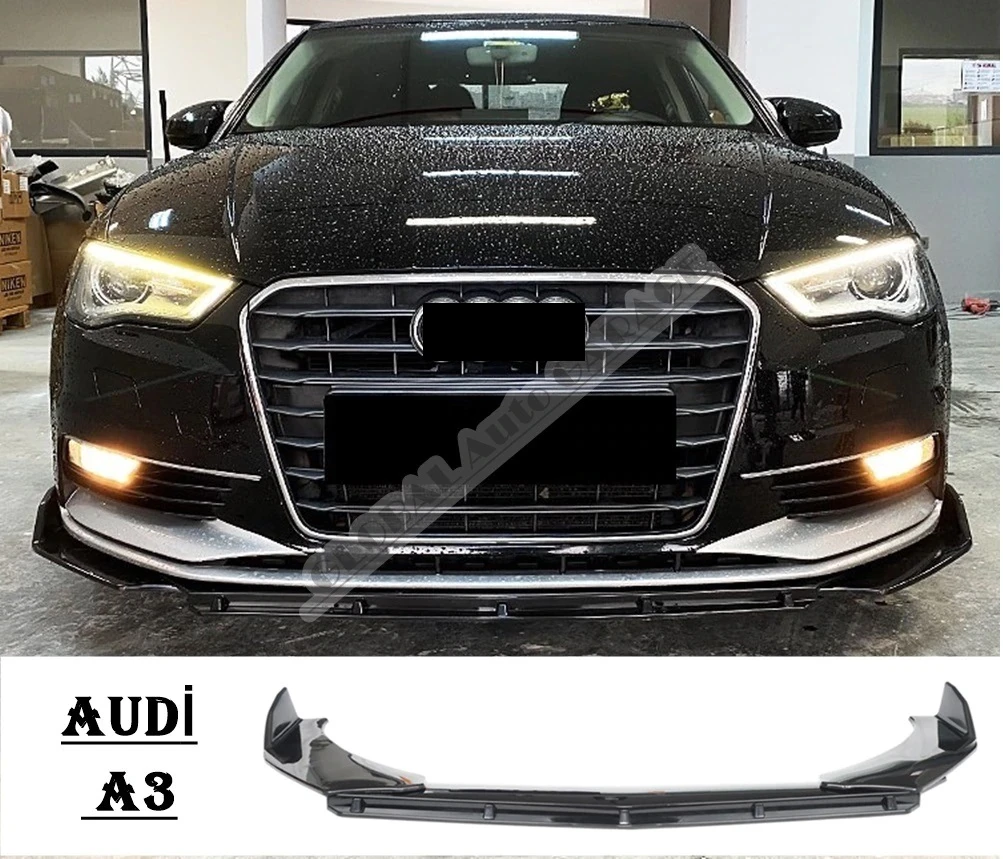 For Audi A3 Front Bumper Attachment Lip 2010-2020 Piano Glossy Black ...
