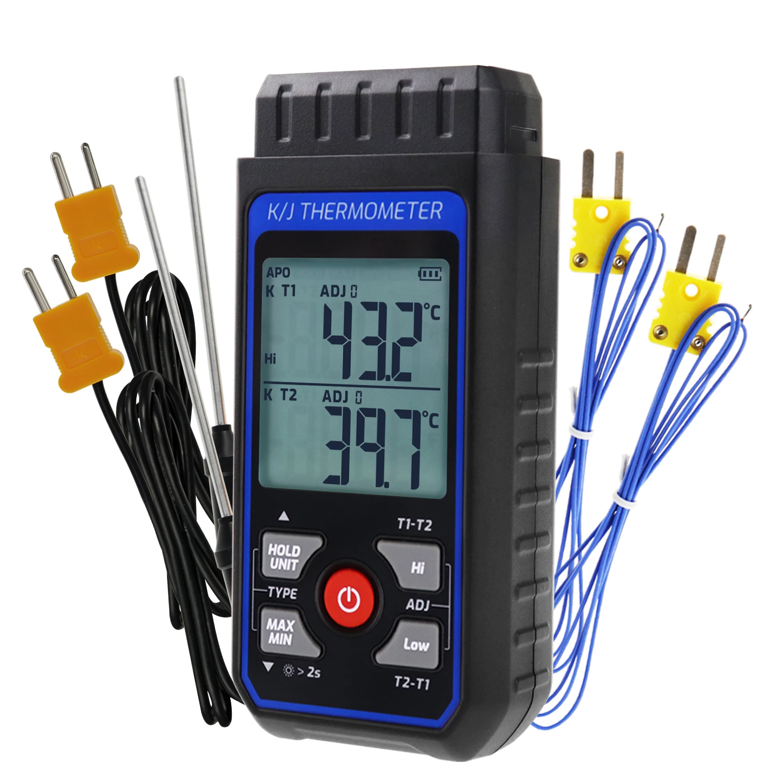 Digital-K-J-Thermocouple-Thermometer-4-K-type-Probes-Wired-Stainless ...