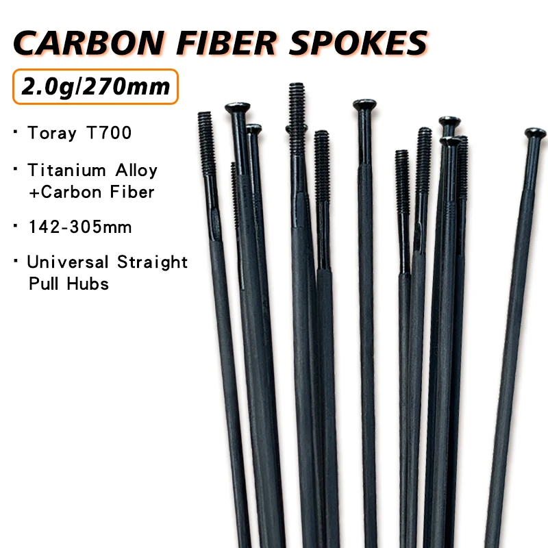 2.0g Black Carbon Fiber Spokes 270mm Straight Pull Ultra Lightweight ...