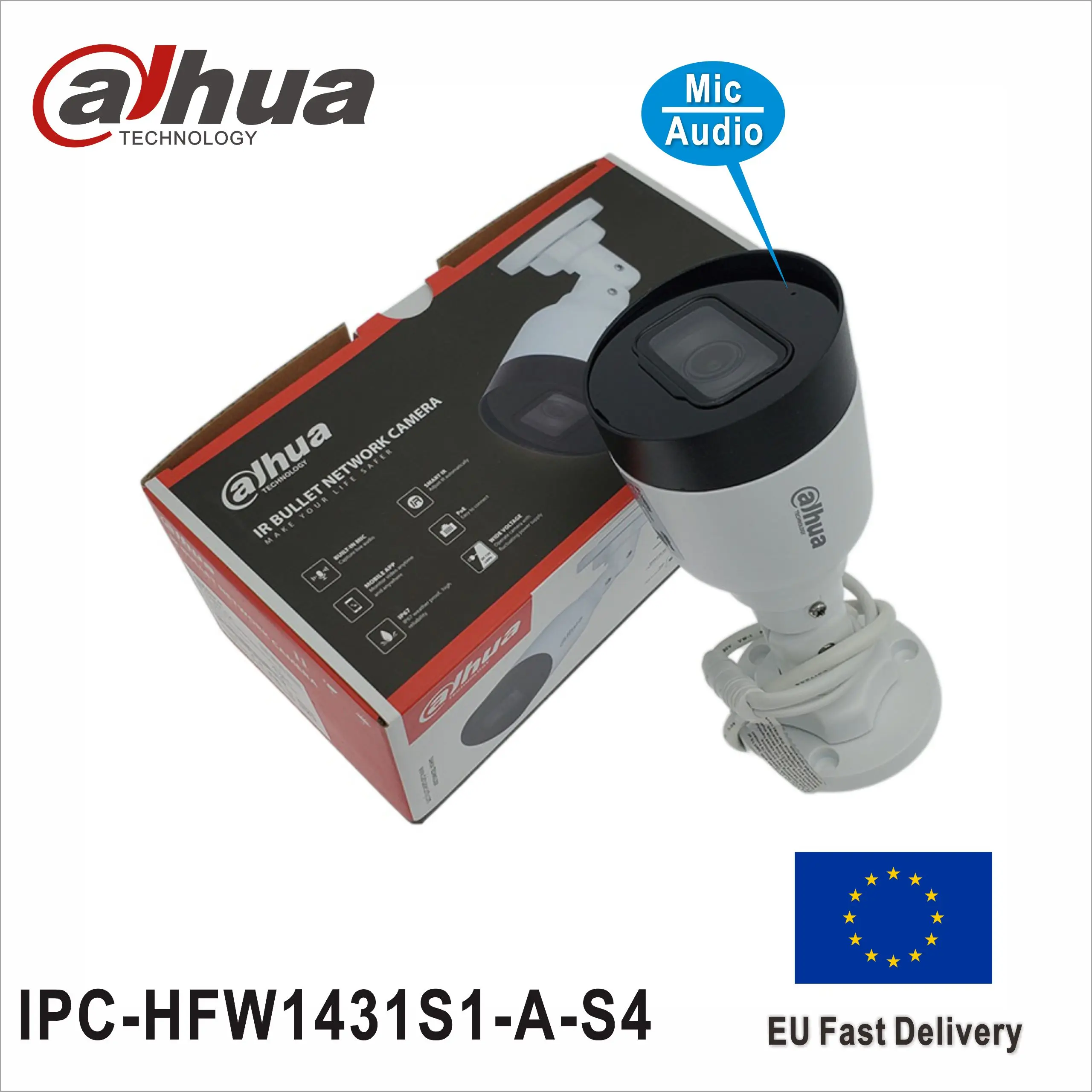 Dahua IPC-HFW1431S1-A-S4 4MP Built-in MIC Entry IR Fixed-focal Bullet Netwok Camera