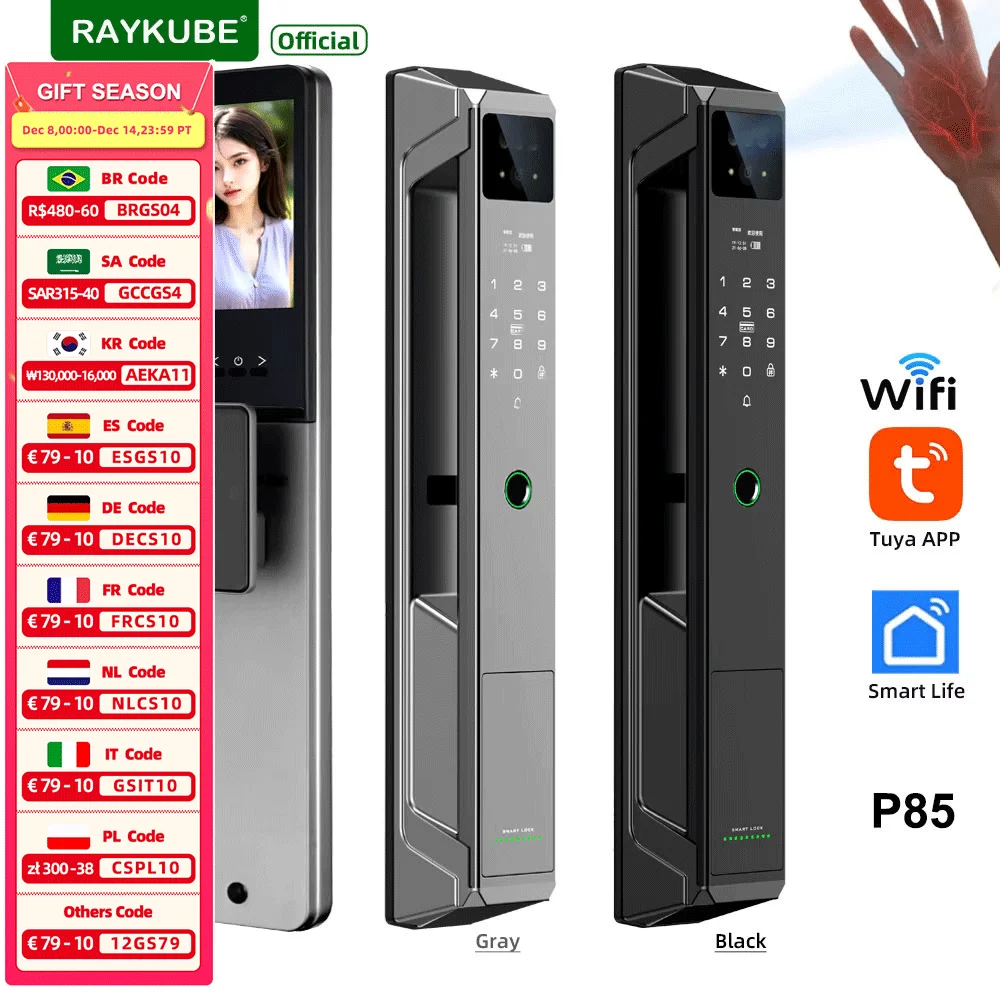 RAYKUBE 21-language Voice Tuya WiFi Camera Palm Vein Smart Fingerprint ...