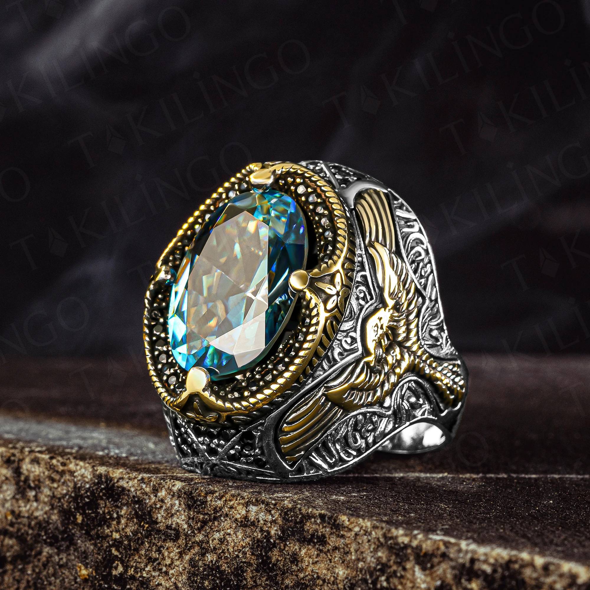 Solid-925-Sterling-Silver-Oval-Ottoman-Design-Eagle-Motif-Blue-Topaz ...