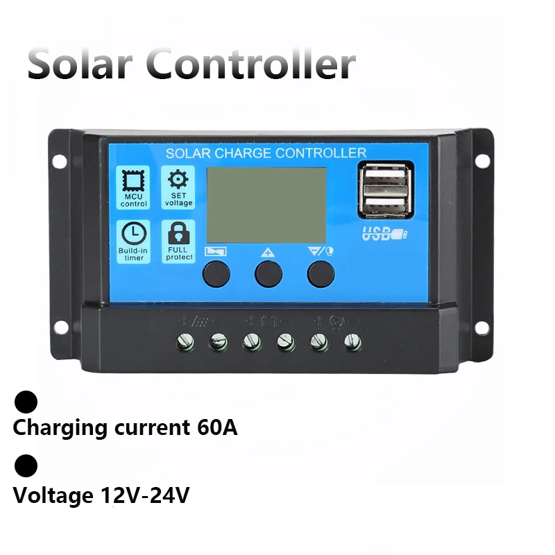 Solar Charge Controller 60A 12V/24V Voltage Regulator Solar Panel ...
