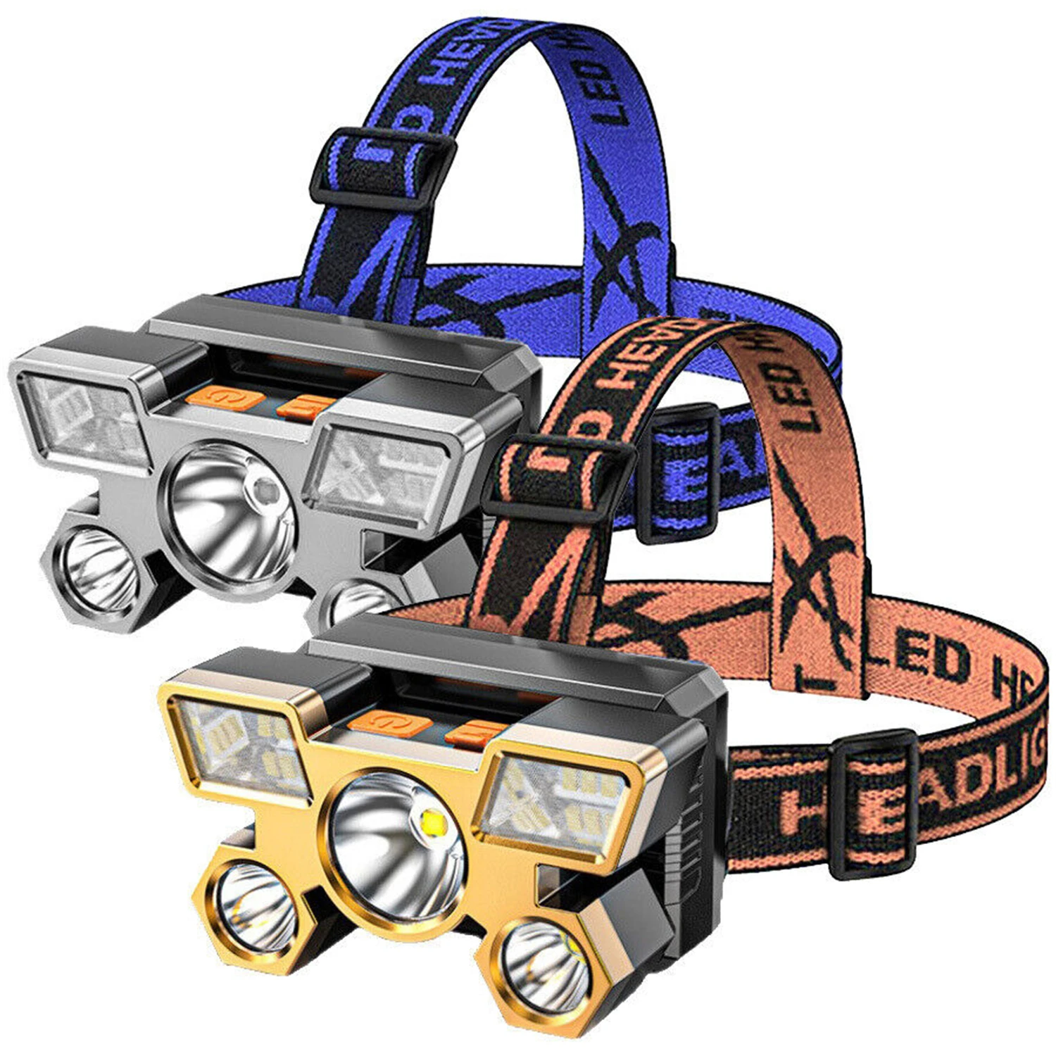 5 Leds Super Strong Usb Water Resistant Powerful Head Flashlight Long ...