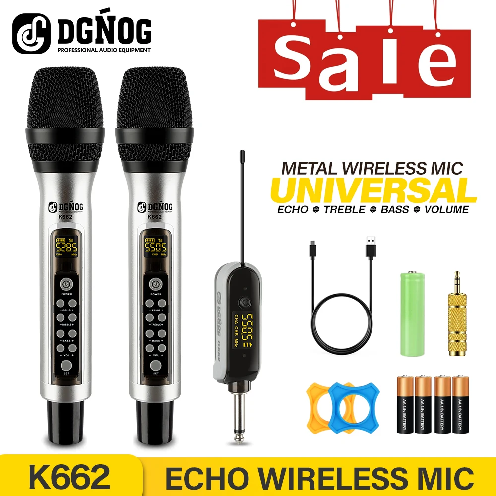 Dual-Echo-Wireless-Microphone-for-Karaoke-UHF-2-Channel-Metal-Cordless ...
