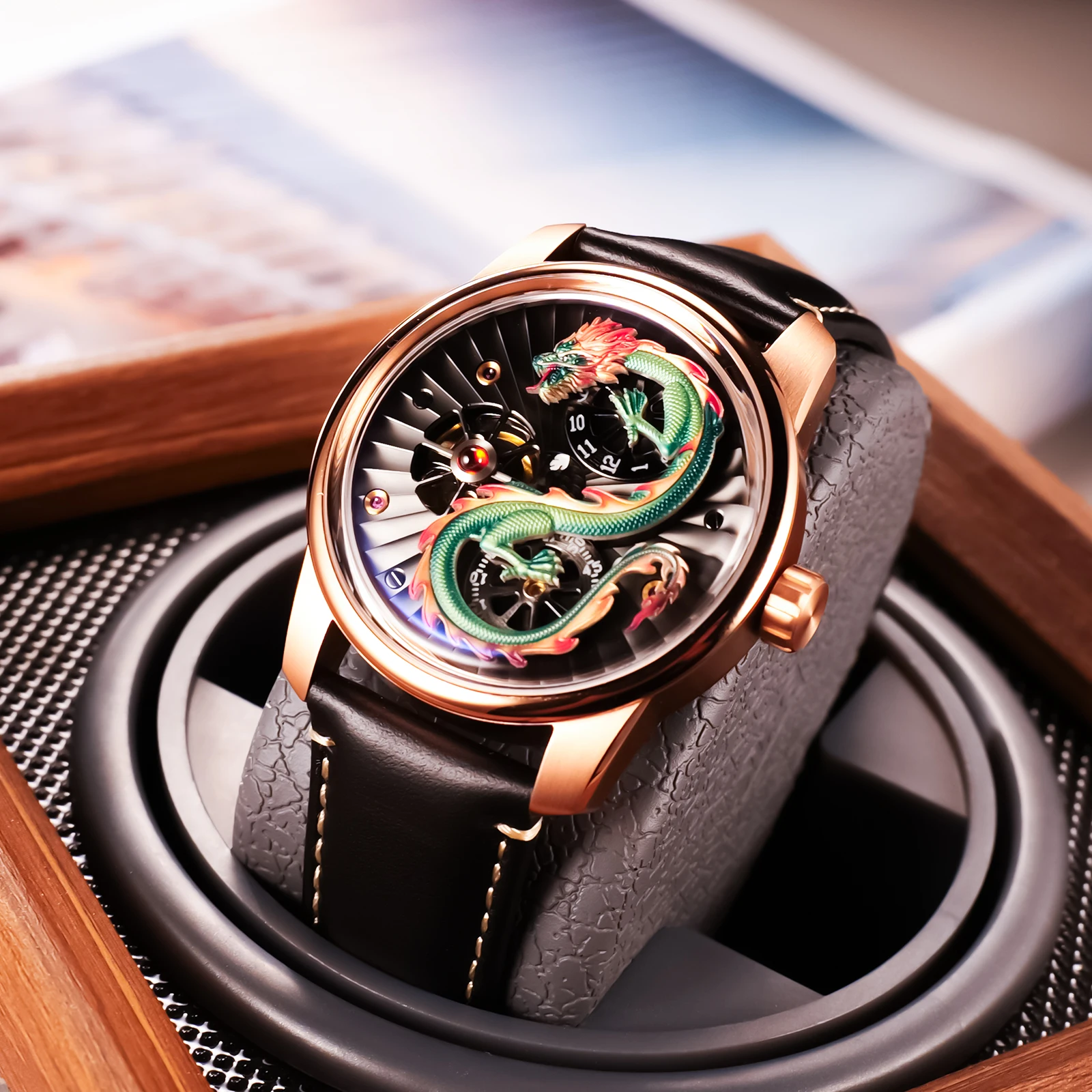 OBLVLO-Luxury-Rose-Gold-Green-Dragon-Mechanical-Automatic-Watch-for-Men ...