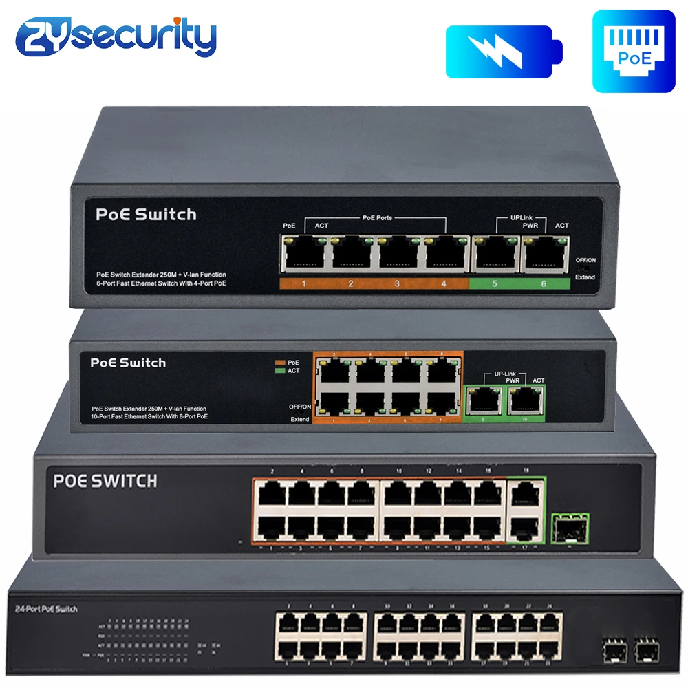 4 8 16 24 Port Network Ethernet Poe Switch Gigabit 48v Wireless Ap 250m Ieee 802.3 Af/at Power ...