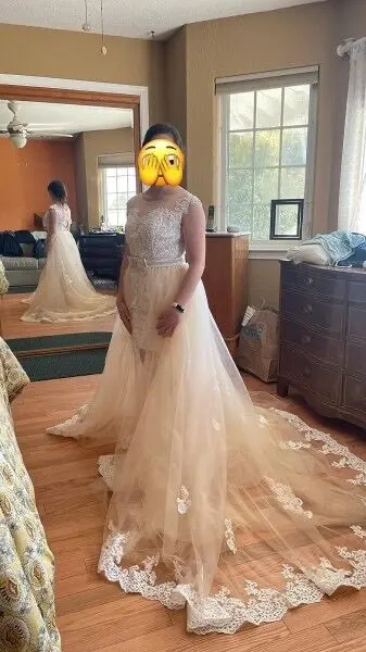 Elegant 2 in 1 Wedding Dress Detachable Train Luxury Lace Appliques Br