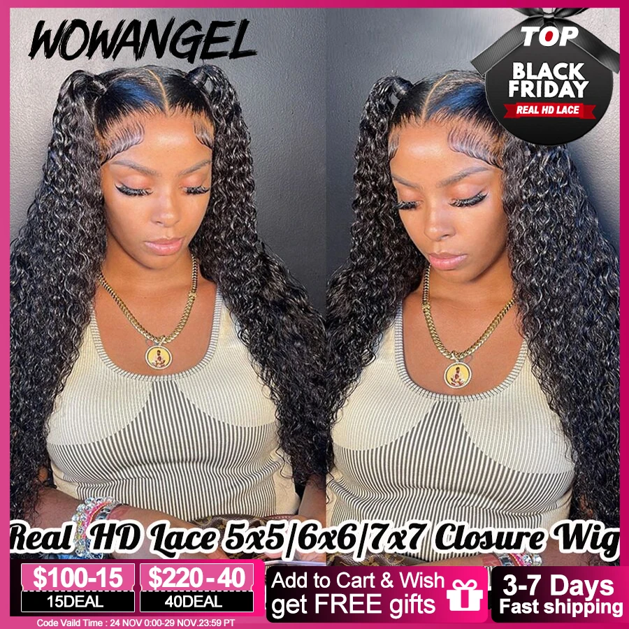 Wow Angel Glueless HD Lace Closure 7x7/6X6/5x5 Closure Water Wave Pre ...