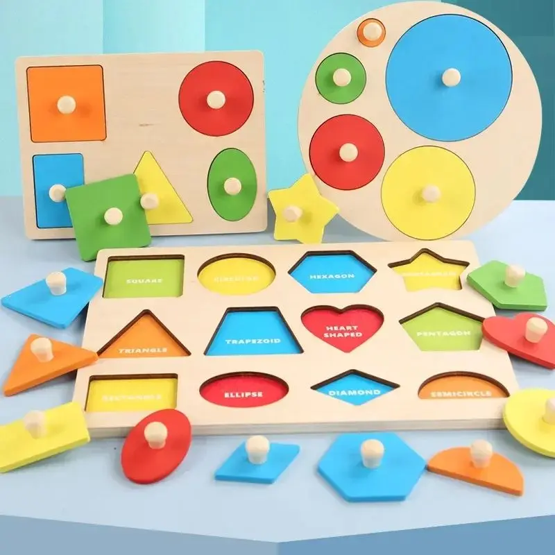 Montessori-Color-Sorting-Toy-Wooden-Shape-Matching-Grasping-Board-Baby ...