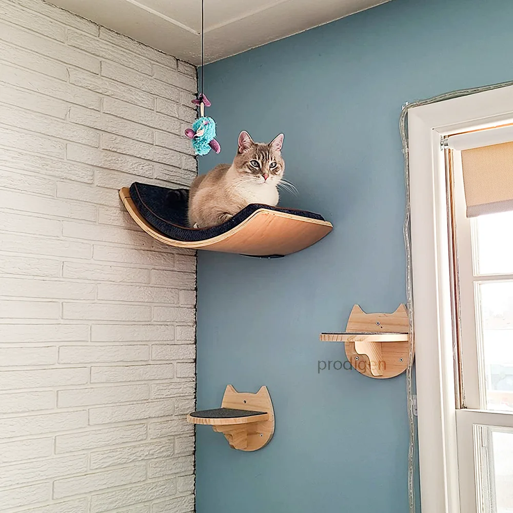 Cat-Tree-Wall-Mounted-Cat-Climbing-Shelves-Frame-Wooden-Hammock-with ...