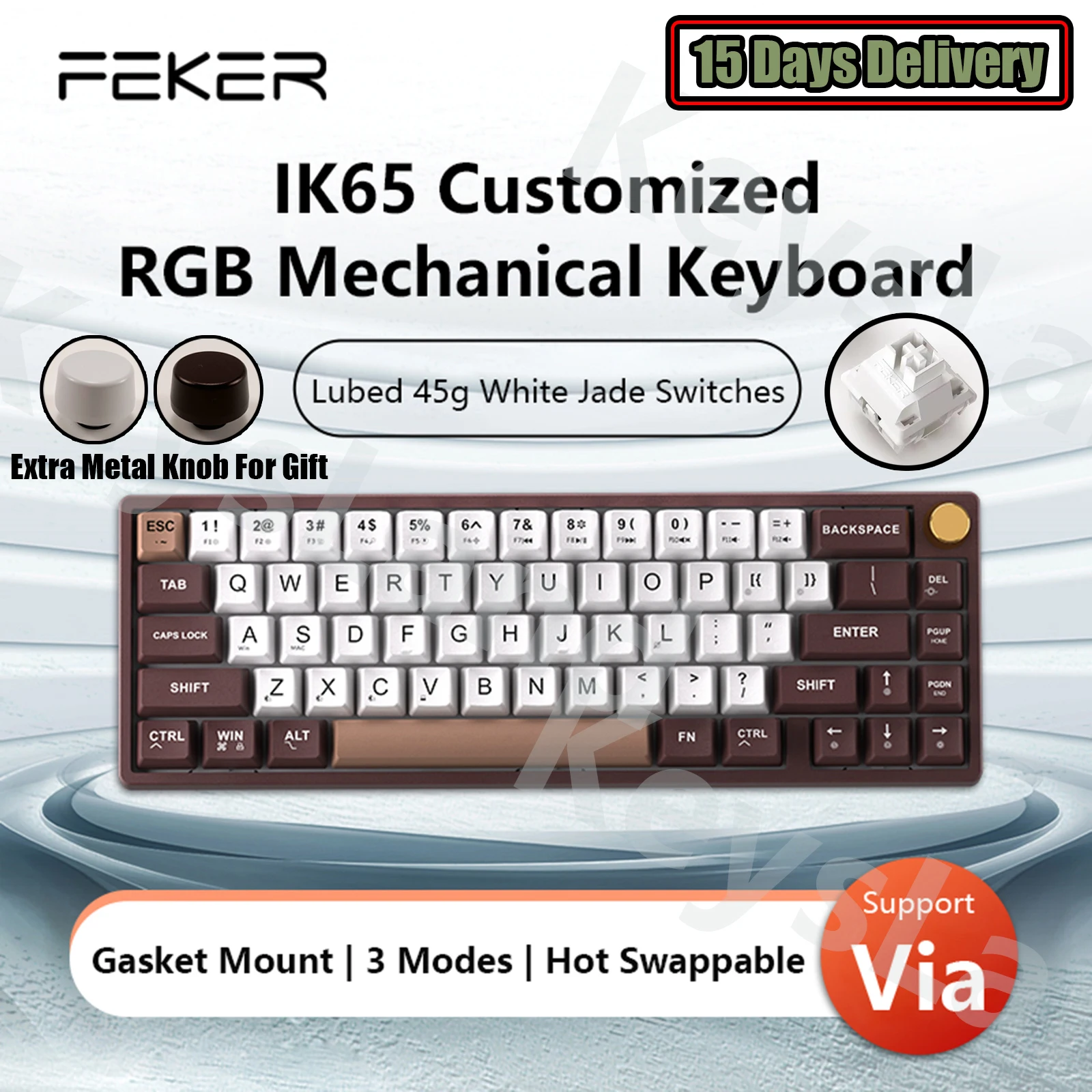 FEKER IK65 Wireless Mechanical Keyboard 65% Bluetooth 2.4G RGB 3 Modes ...