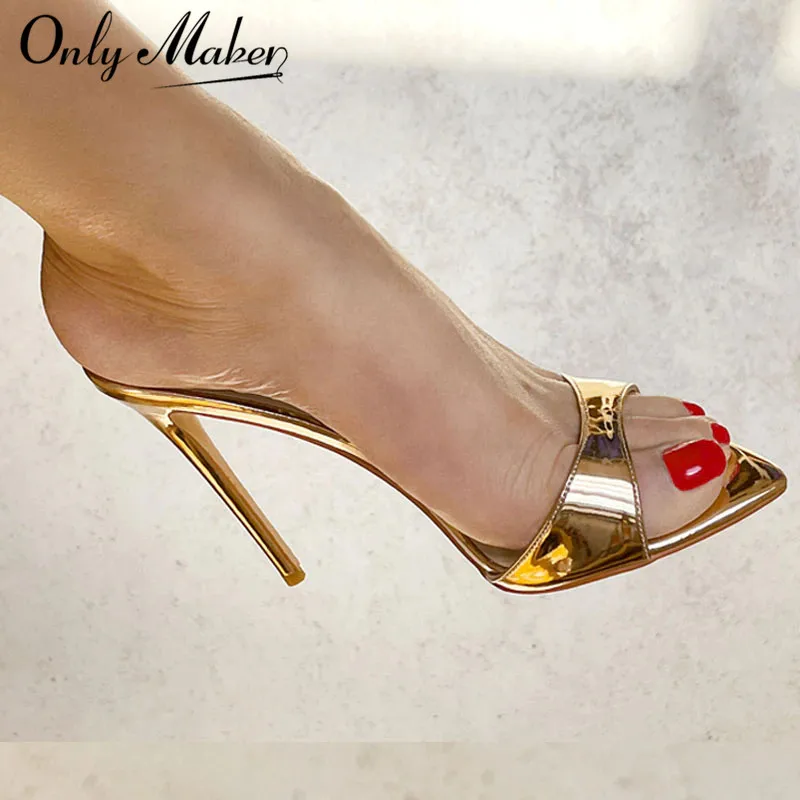 Onlymaker-Mules-de-Punta-abierta-para-mujer-sandalias-doradas-sin ...