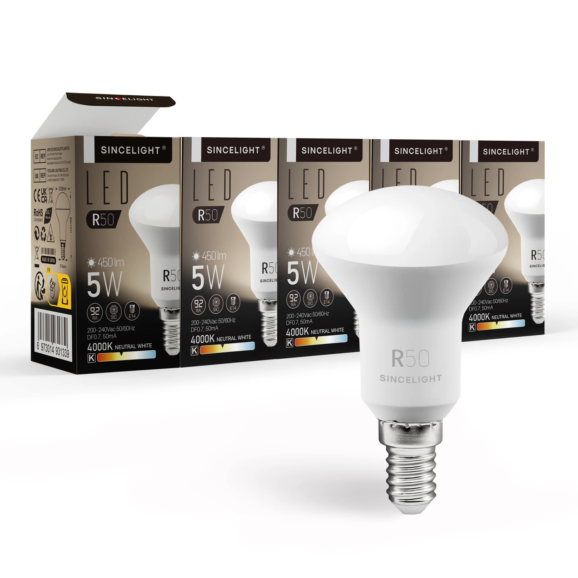 Pack-of-5-E14-R50-LED-Spot-Light-Bulb-Reflector-with-Milky-Diffuser-5W ...