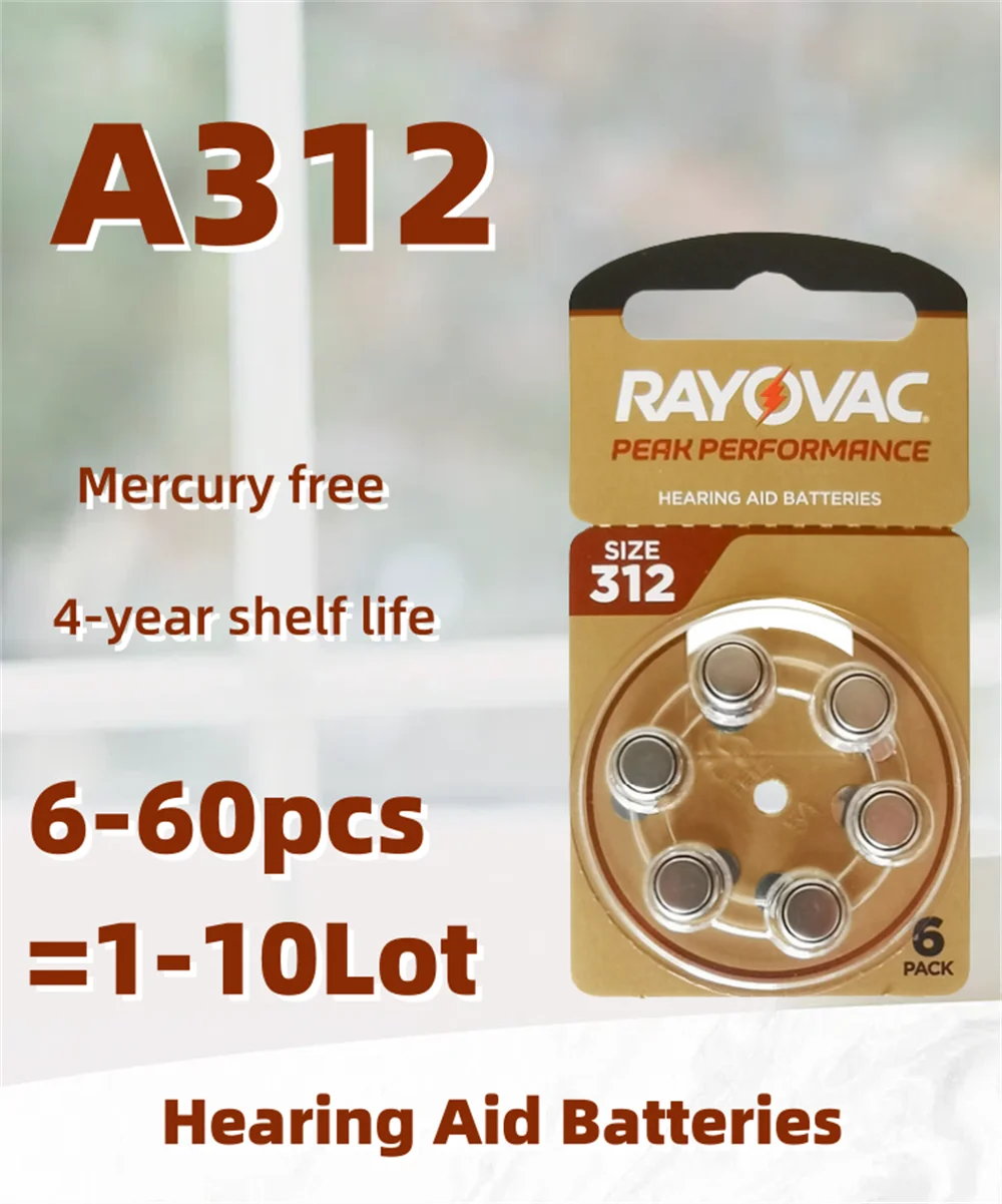 Hearing-Aid-Batteries-6-60PCS-1-10Cards-RAYOVAC-PEAK-1-45V-312-312A ...