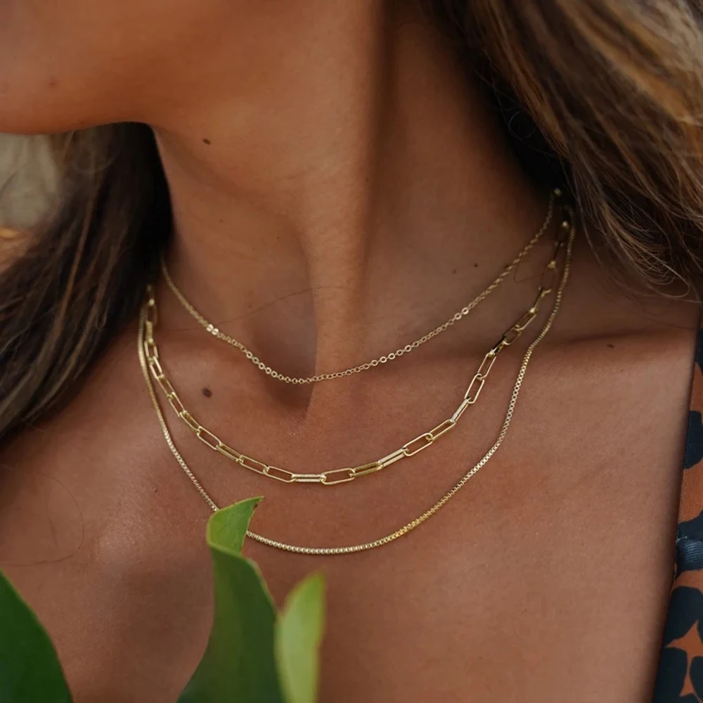 Uworld-Vintage-18K-Gold-Plated-Paperclip-Box-Chain-Layered-Necklace ...