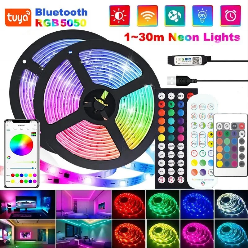 USB-1-30M-LED-Light-Strip-DC5V-RGB-5050-Bluetooth-44k-Tuya-Wifi-APP ...