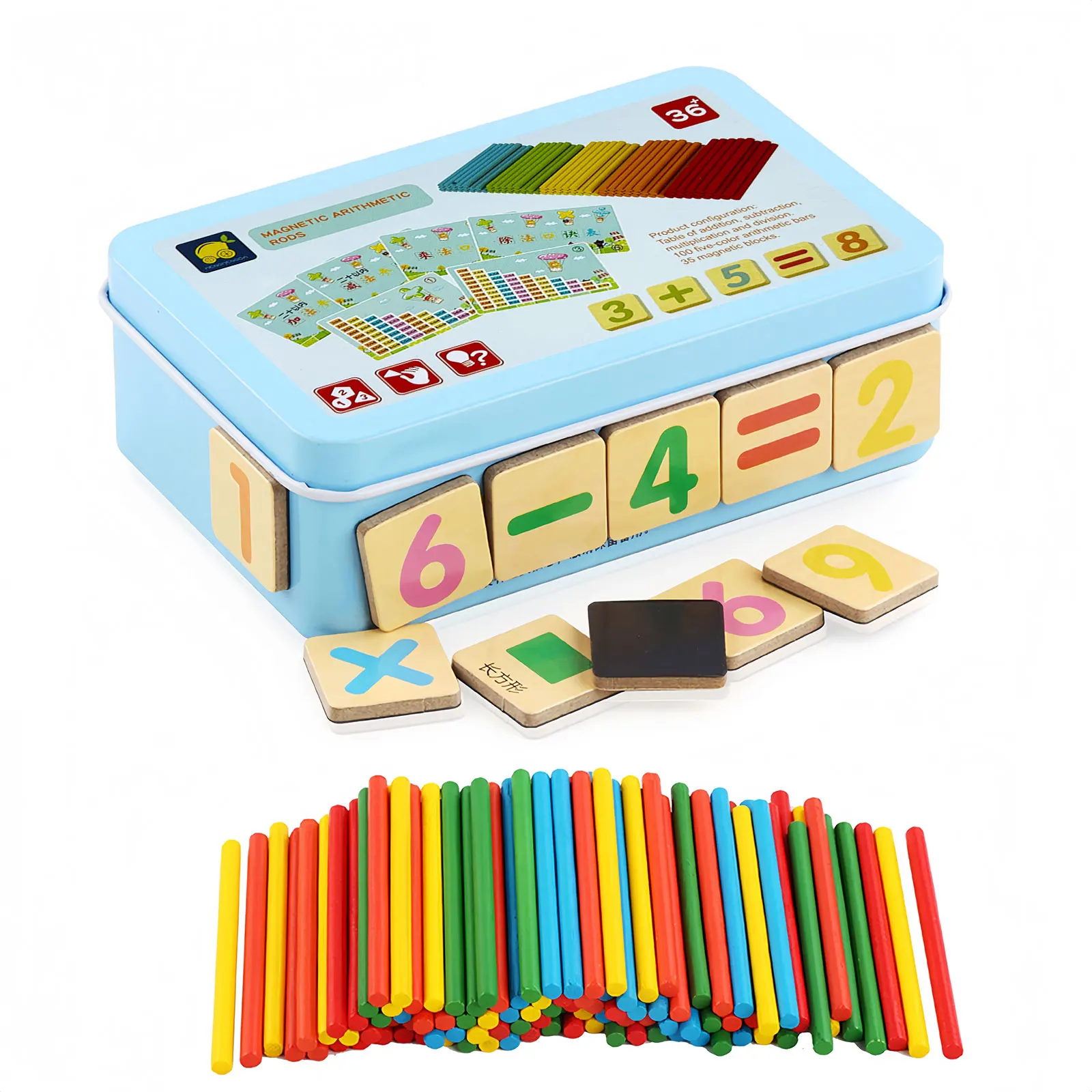 1 Set Montessori Counting Sticks Rods Iron Box Storage Magnetic Digital ...