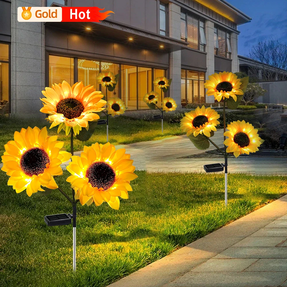 1-3-5-Head-LED-Solar-Simulation-Sunflower-Lights-Garden-Yard-Lawn-Night ...