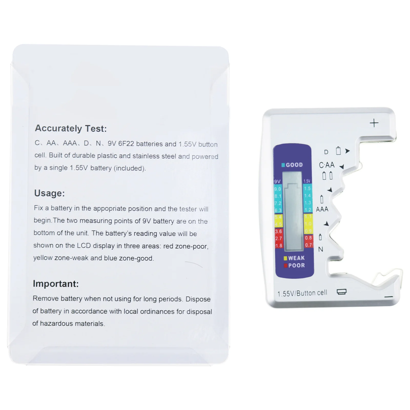 Digitális Akkumulátor -Ellenőrző Tesztelő C/D/9V/Aa/Aaa/1,5 V Lítium ...