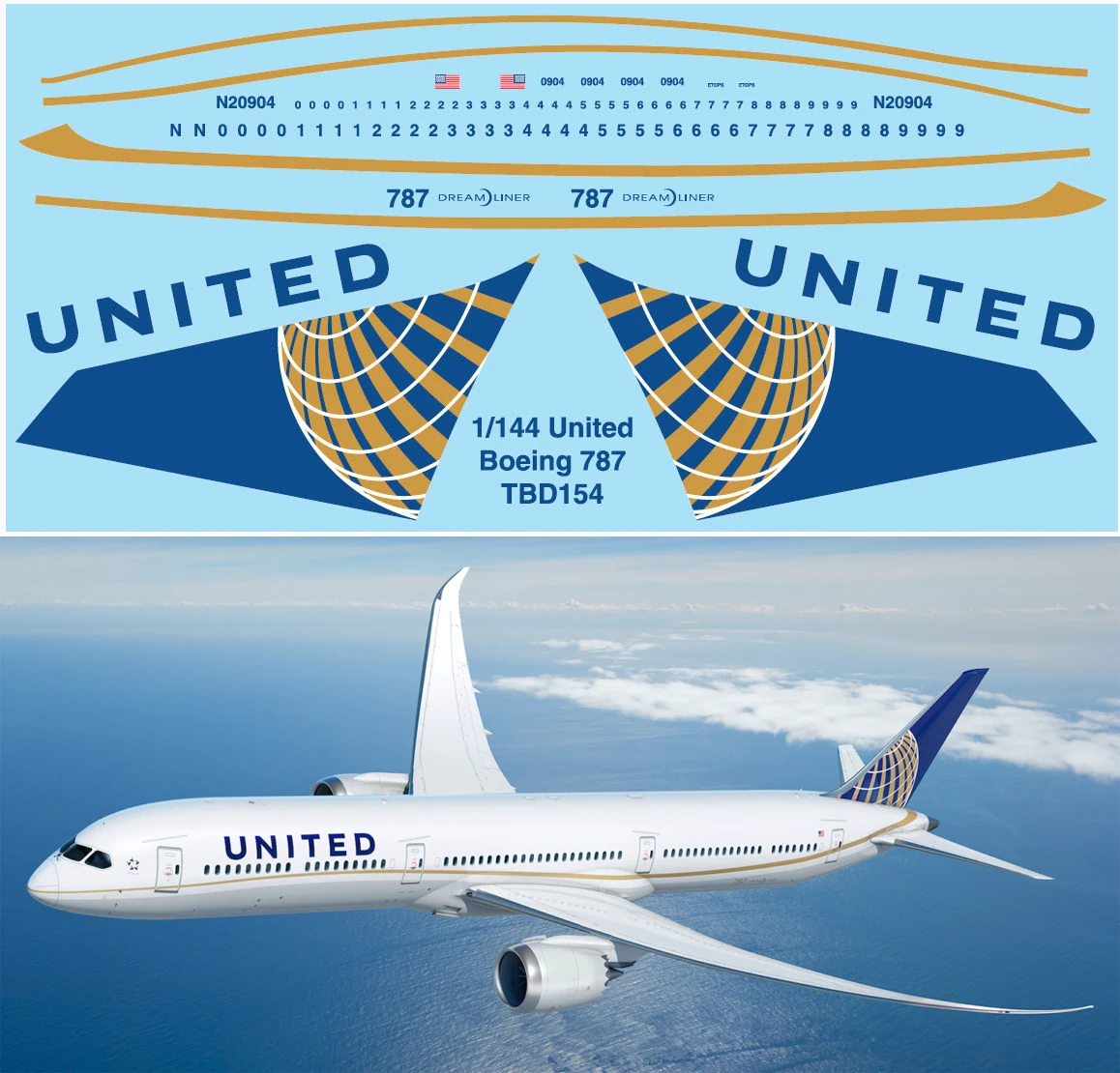 1/144 United Airlines Livery Boeing 787 Decals Tb Decal Tbd154 - Hobby ...