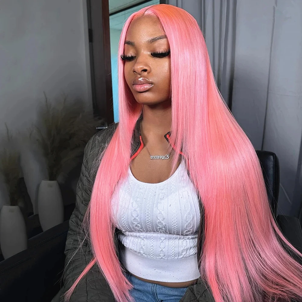 Bone-Straight-13x6-HD-Light-Pink-Lace-Front-Wigs-100-Human-Hair-For ...