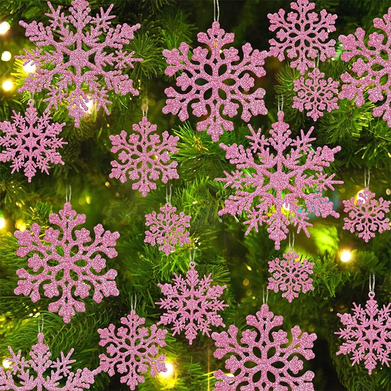12Pcs-Set-Pink-Glitter-Plastic-Snowflake-Ornaments-Christmas-Venue ...