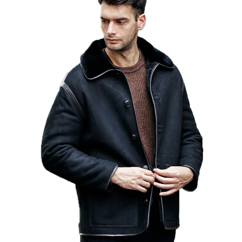 Denny&Dora Mens Shearling Jacket Big Lapel Collar Natural Shearling ...