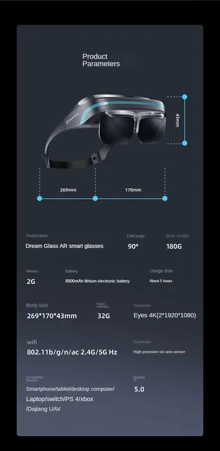 TCL Thunderbird Air VR Glasses 1S XR 140 Inch HD Pocket, 53% OFF