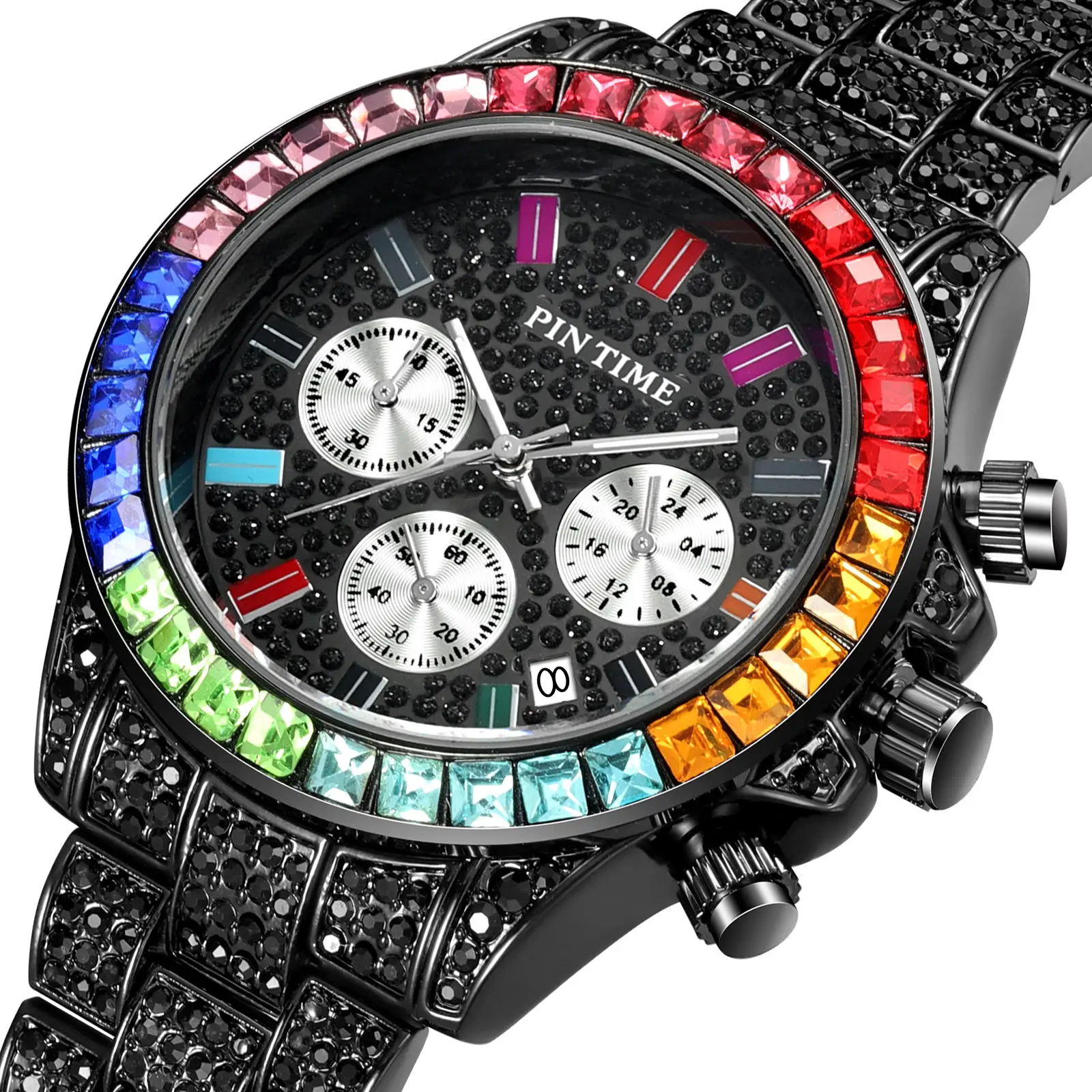 PINTIME-Watches-for-Men-Colour-Diamond-Ice-Out-Chronograph-Bling-Hip ...