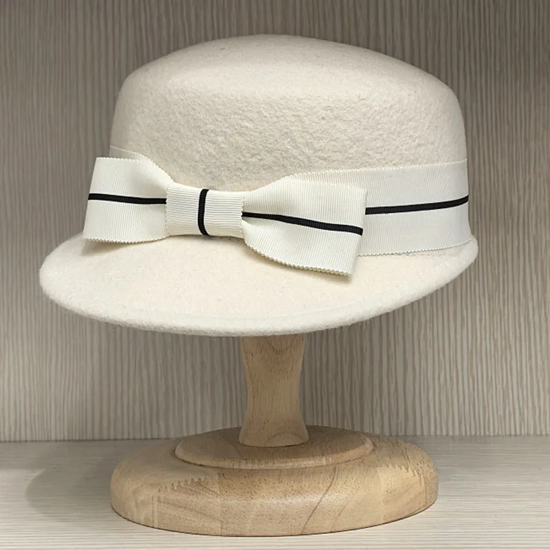 Plain-Big-Bow-Wool-Cap-Women-Warm-Winter-Hat-Flat-Top-Cadet-Cap-Basic ...