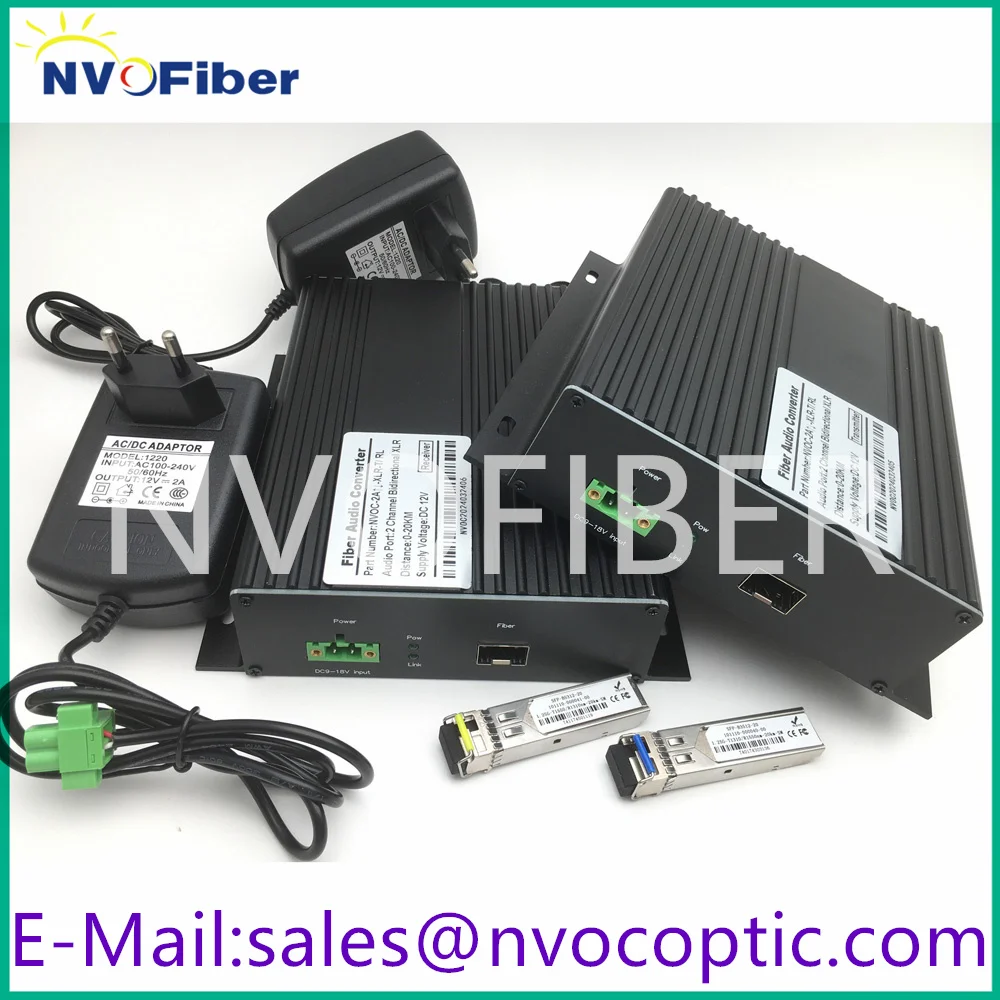 2 Channels BIDI XLR Audio Fiber Optical Extender to Fiber 12V 1A, SM,LC ...