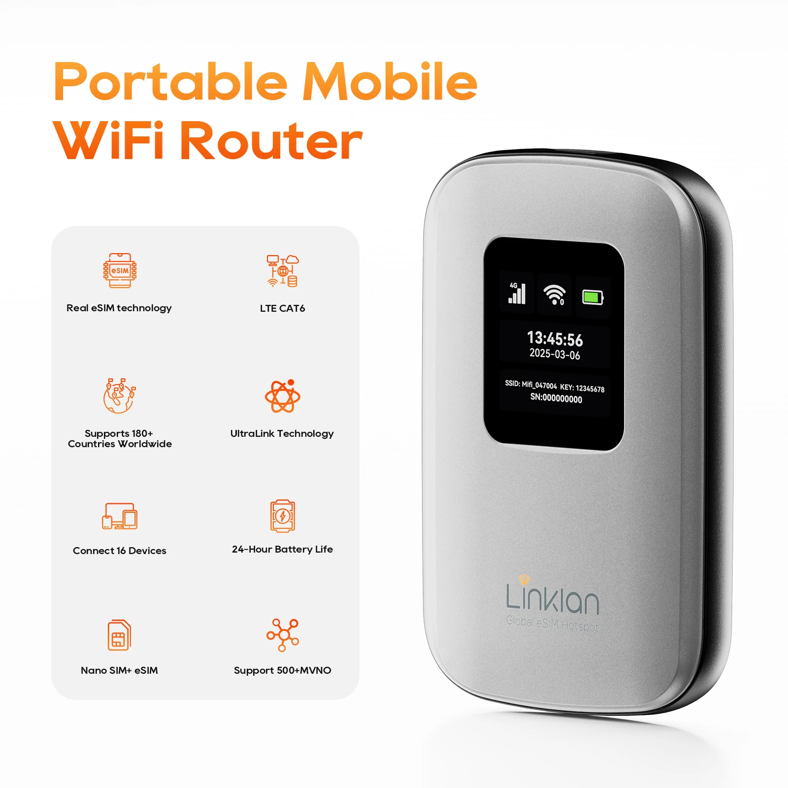 Linklan 4g LTE Portable eSIM Wifi Hotspot Pocket Mobile Router Wireless ...