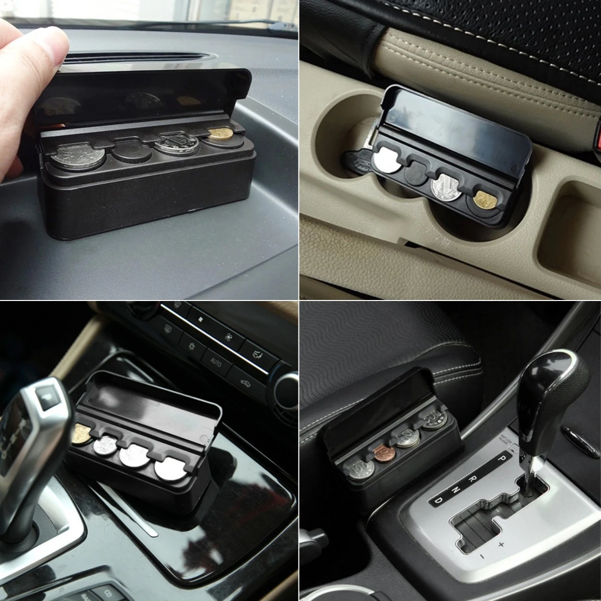 Caja-de-pl-stico-negra-para-guardar-monedas-de-coche-dispensador-de ...