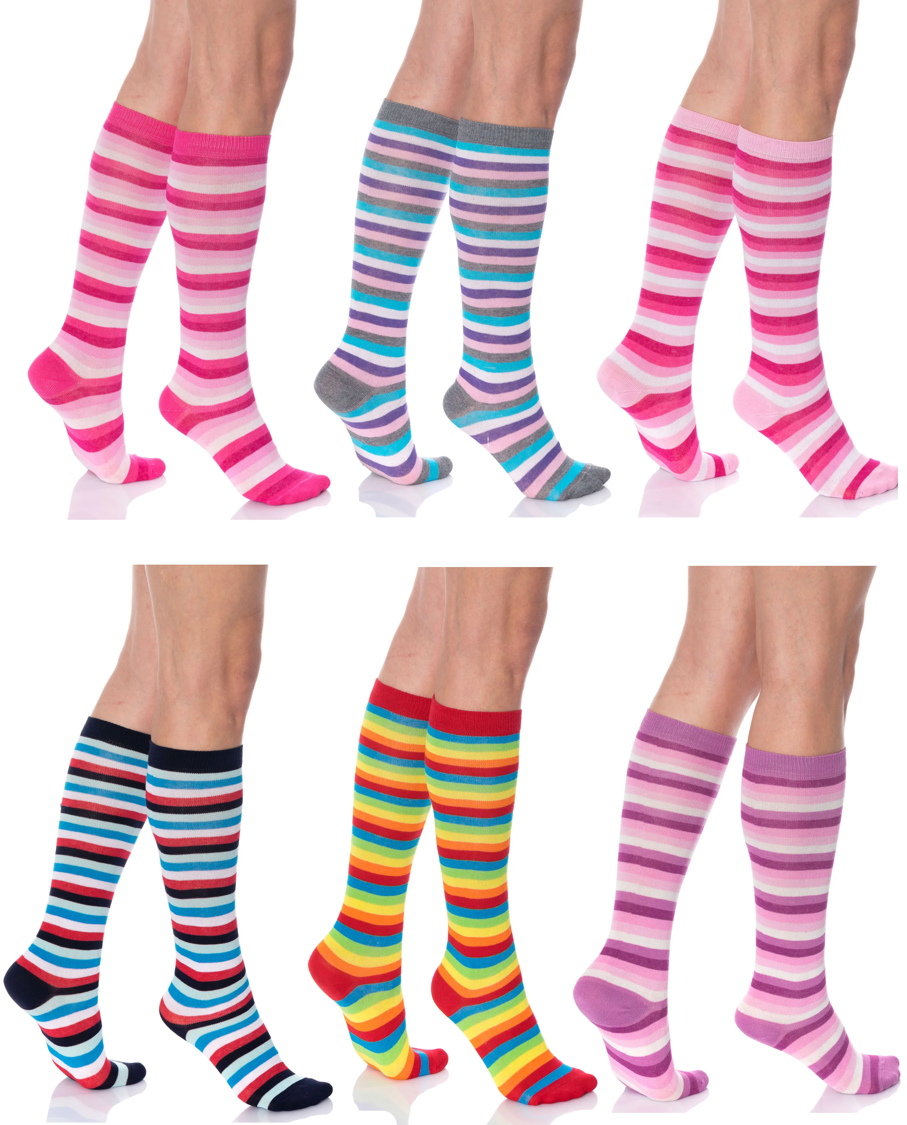 Colorful Knee High Socks for Women 6 Pairs Over the Calf Knee Socks ...