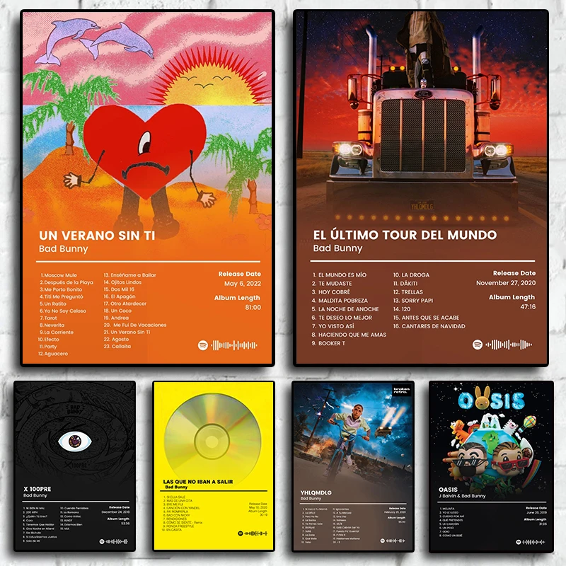 Pop-Hip-Hop-Rapper-Bad-Bunny-Poster-Hit-Music-Album-Cover-for-Room-Bar ...