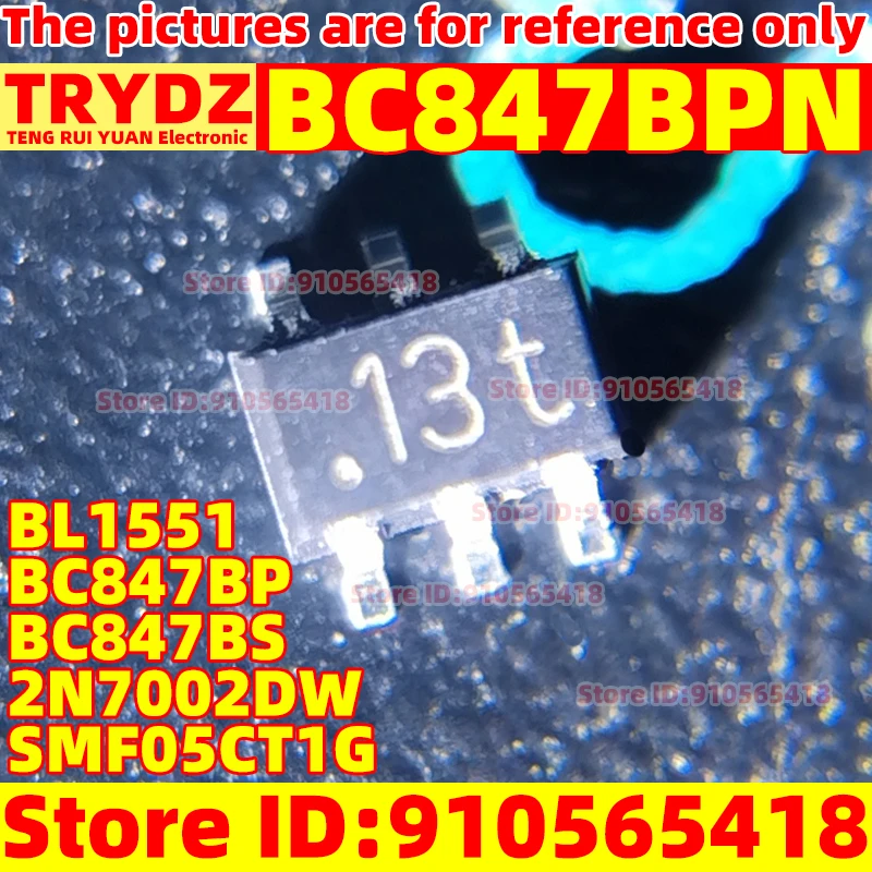 100-10pcs-New-BC847BPN-BC847BP-BC847BS-2N7002DW-SMF05CT1G-BL1551-SOT ...