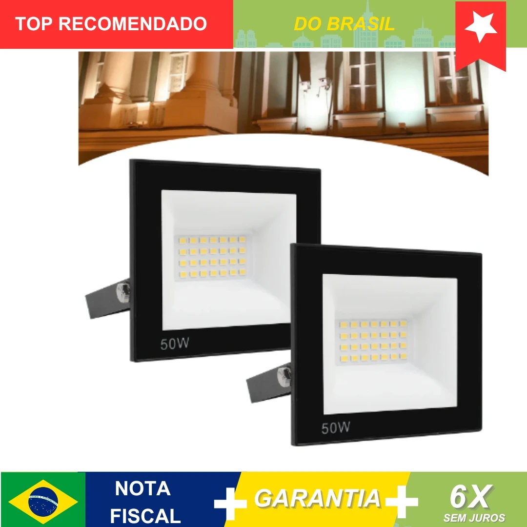 Kit 2 Refletor Led 50w Holofote Bivolt Prova Dágua Ip66 Cor De Luz Branco Frio