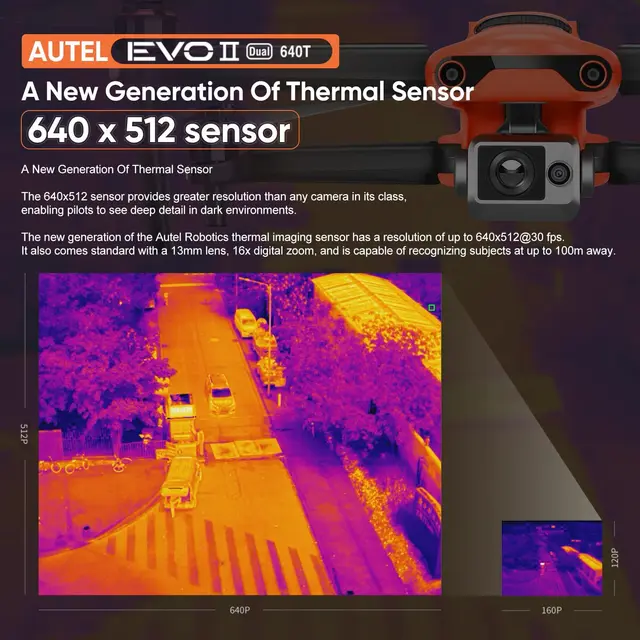 EVO II Dual 640T V3 Thermal Image Drone 40Mins 8K Camera Drone GPS, 720 ...