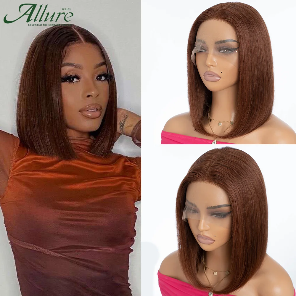 Chocolate Brown Short Bob Human Hair Wigs Colored Straight Bob Lace ...