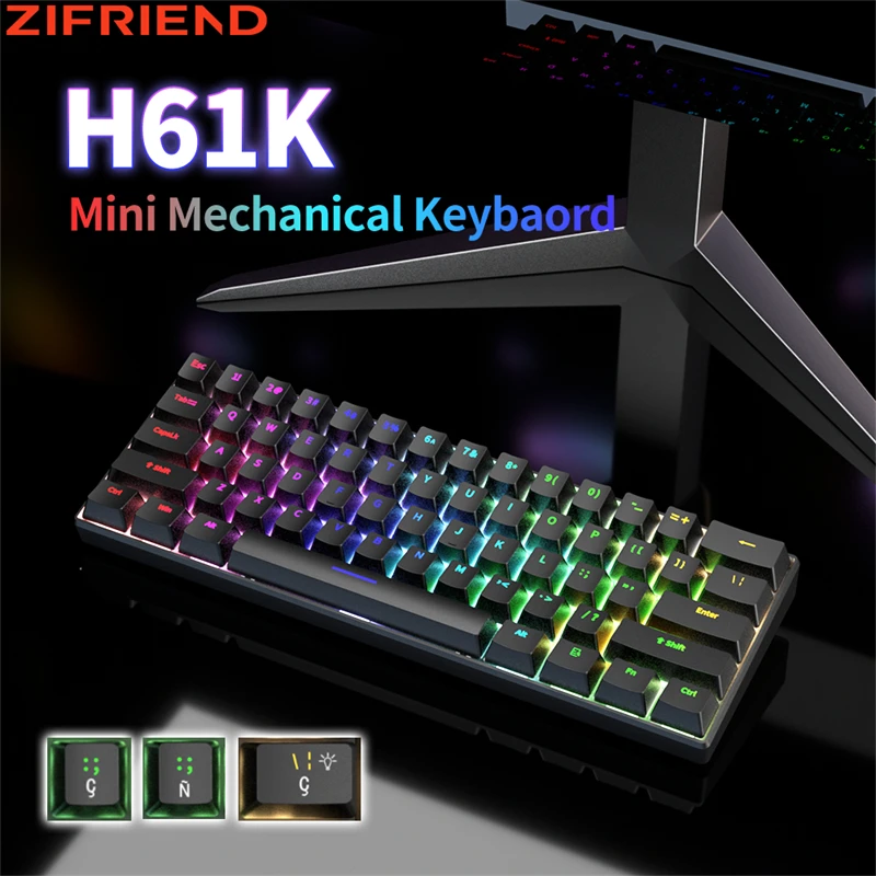 ZIFRIEND-H61K-Black-Mini-Mechanical-Keyboard-Red-Blue-Brown-Switch-3 ...