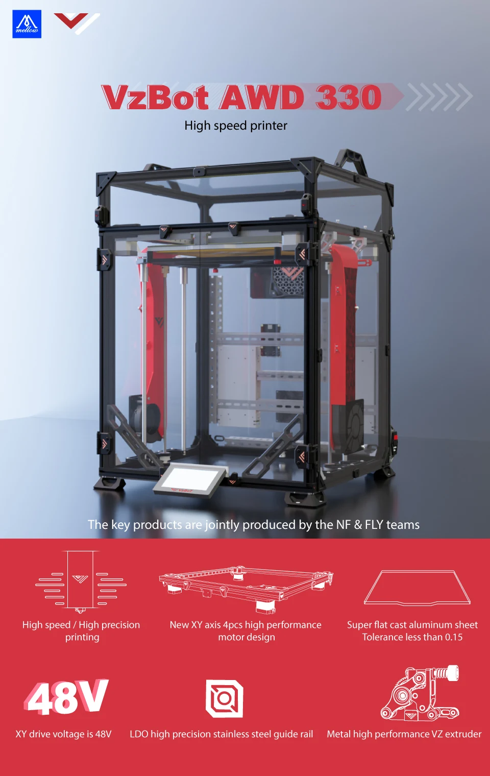 Mellow Echt Diy Vzbot Awd 330 3D Printer Kit Voor Hoge Kwaliteit Cnc Metal Lichtgewicht Hoge ...