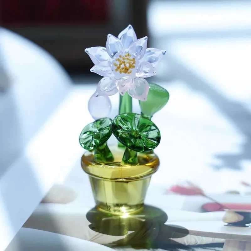 Mini-Colored-Glaze-Glass-Crystal-Lotus-Flower-Potted-Sculpture-Art ...