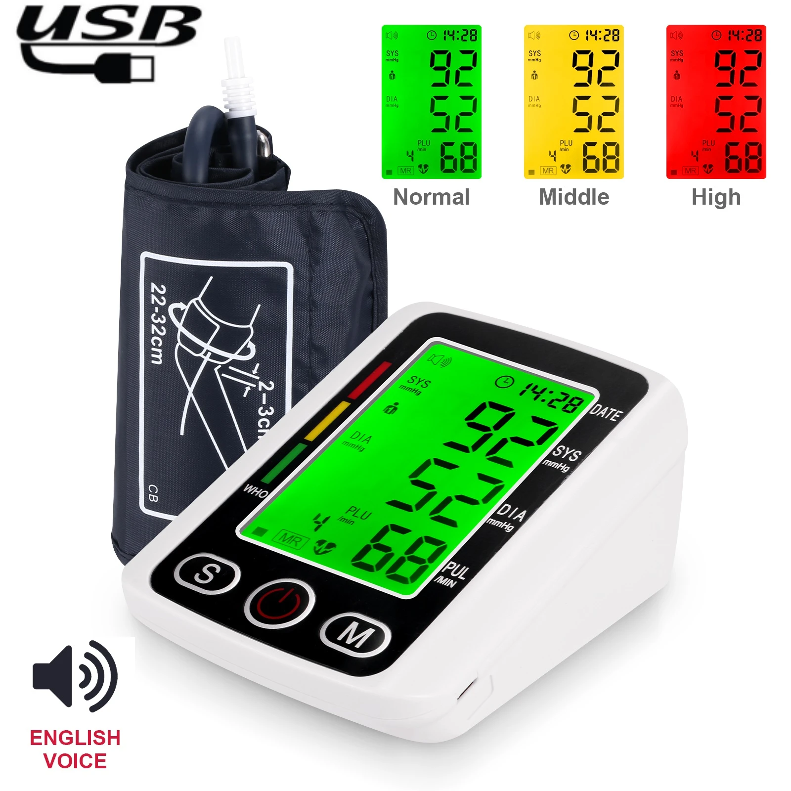 Monitor Digital médico de presión arterial para brazo, tensiómetro, tonómetro, esfigmomanómetro ...