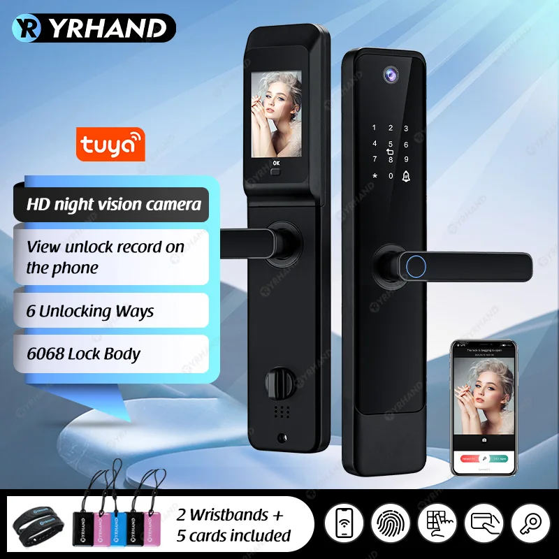 YRHAND-Tuya-Wifi-Digital-Electronic-Smart-Door-Lock-With-Biometric-Camera-Fingerprint-Peephole ...