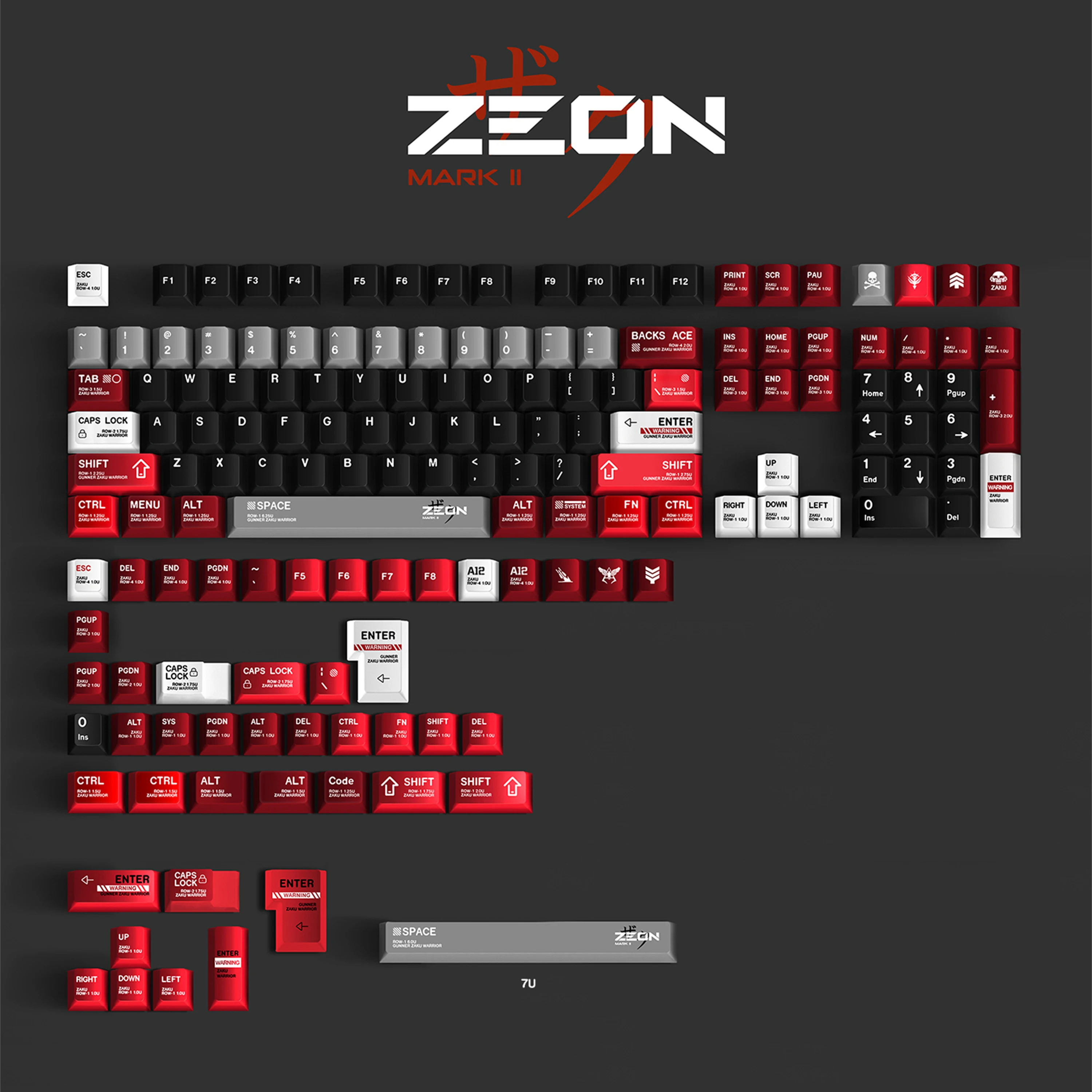 GMK ZAKU Keycap, 155 Keys ABS Keycaps Cherry Profile Mirror Spraying ...