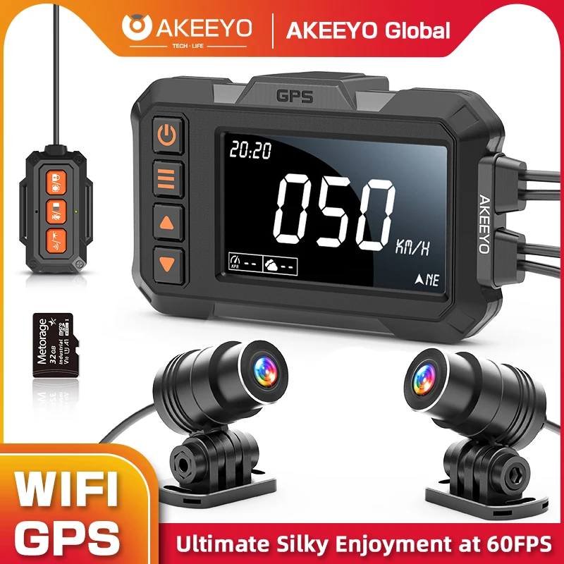 Akeyo AKY 998GX 오토바이 캠 60FPS 듀얼 카메라 IP67 방수 내장 GPS 와이파이 슈퍼 커패시터 모터 비디오 ...